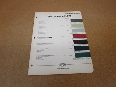 1952 Nash car exterior paint color chip chart sheet sample | eBay