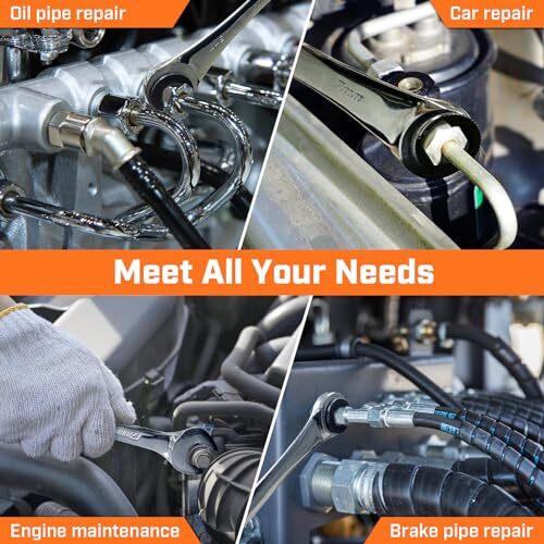 Brake Line Wrench Set, 10-17mm, Ratcheting Open-end for Nuts on Fuel ...