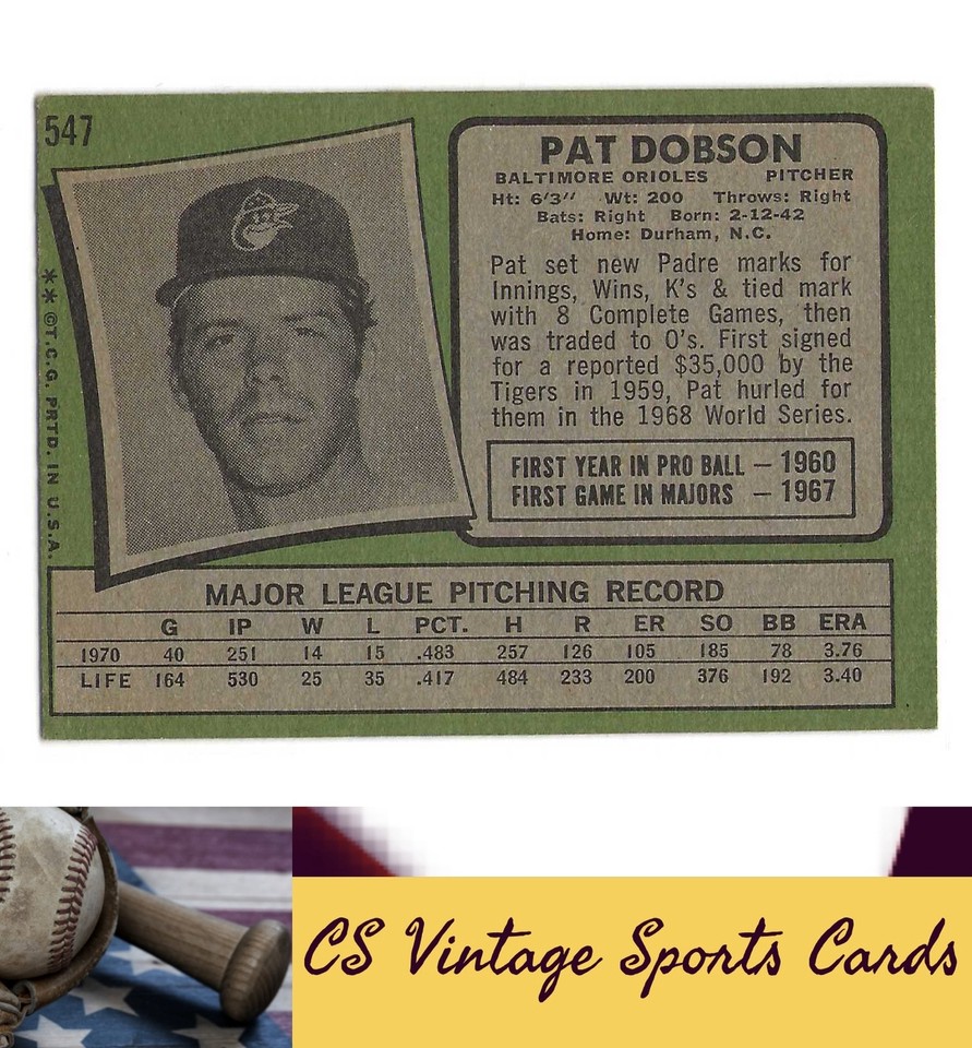 1971 Topps #547 Pat Dobson | eBay