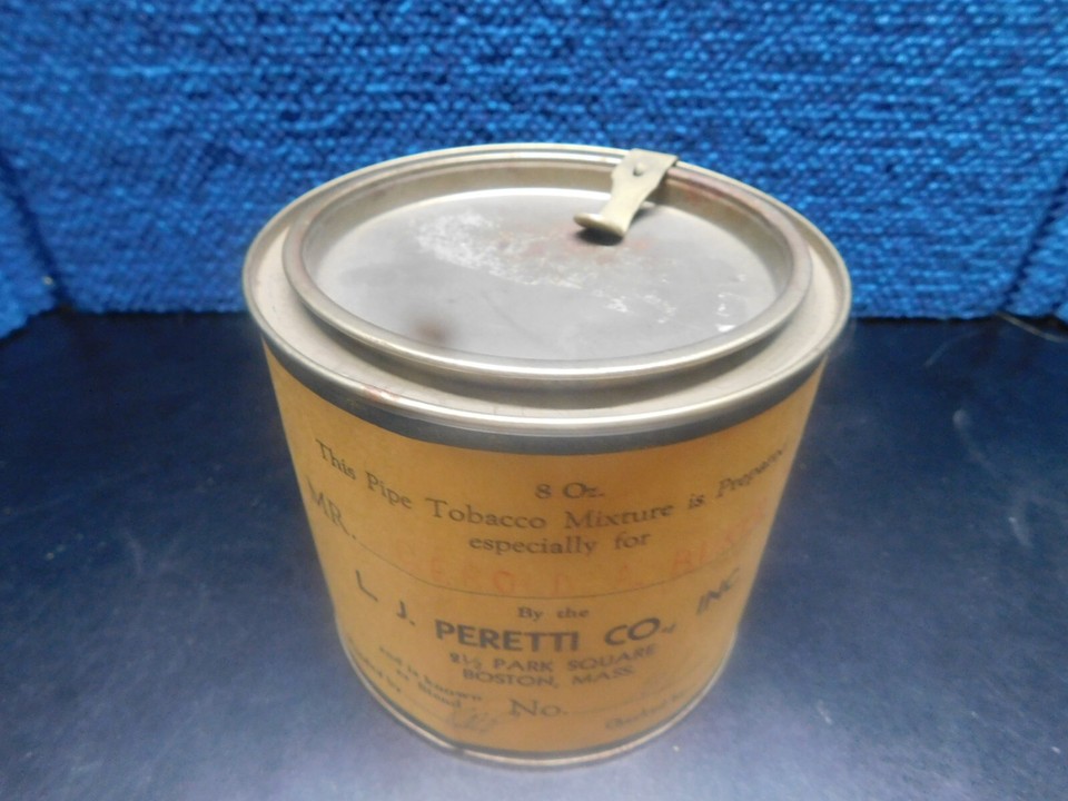 L.J. PERETTI CO. BOSTON MA EMPTY VINTAGE PIPE TOBACCO ADVERTISING 16Oz ...