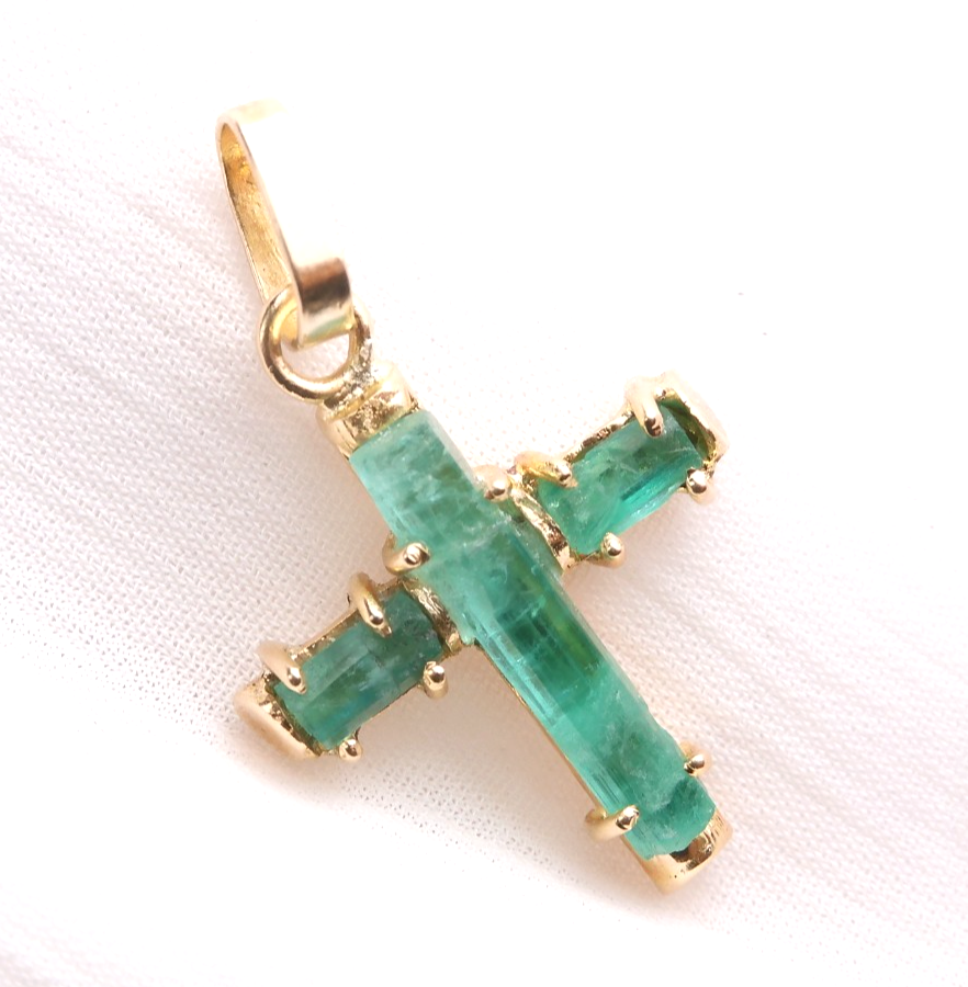 Colombian Emerald Cross Pendant 1.20 Carats 18K Yellow Gold Jewelry ...