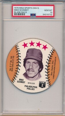 1976 MSA SPORTS DISCS MIKE SCHMIDT BLANK BACK PSA 10 GEM MINT PHILLIES ...