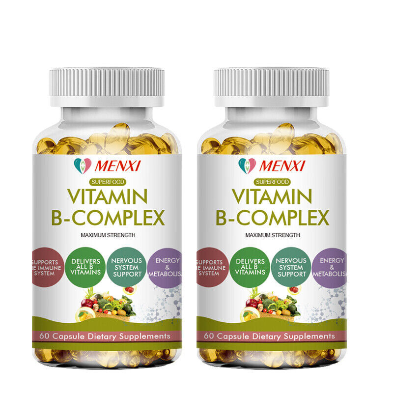 2 Bottles Vitamin B Complex Caps B1,B2,B3,B5,B6,B7,B9,B12, Immune ...