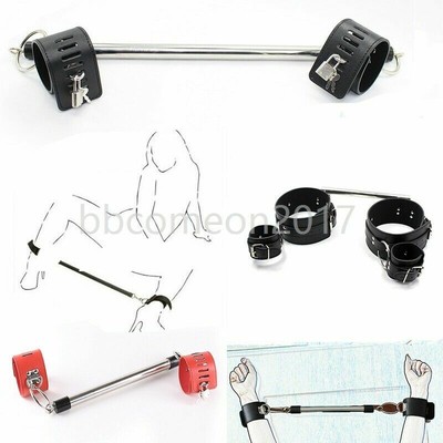 Leather Steel Spreader Bar Ankle Handcuffs wrist Cuffs Bondage Set Open ...