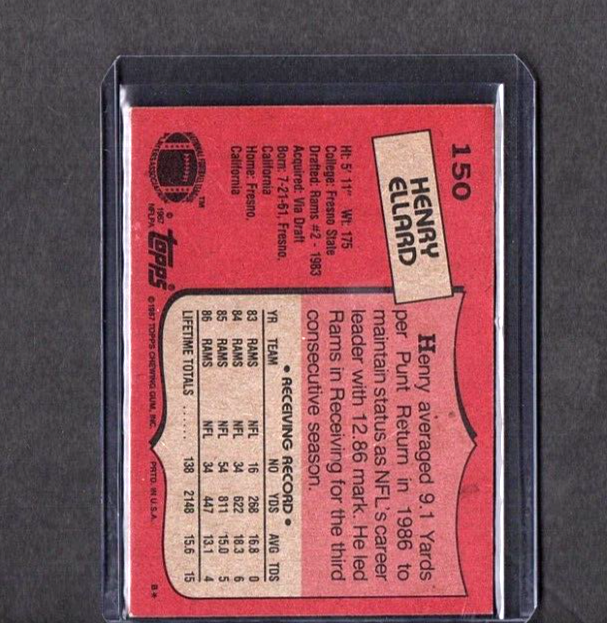1987 TOPPS VINTAGE CARD SIGNED IP AUTO HENRY ELLARD LOS ANGELES RAMS ...