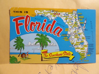 Vintage Postcard FLORIDA 1968 State of Florida, The Sunshine State, Map ...