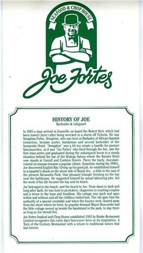 Joe Fortes Seafood & Chop House Restaurant Dinner Menu Vancouver BC ...