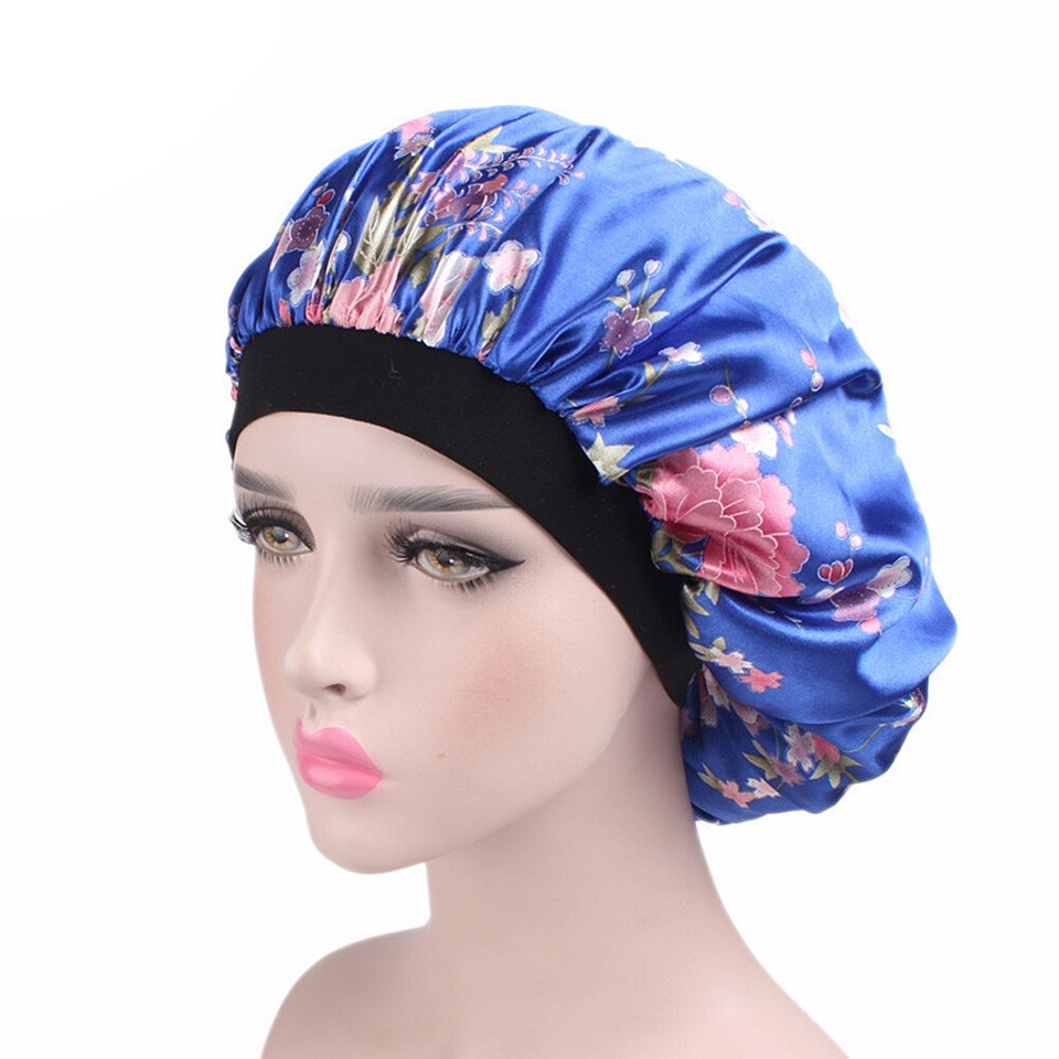 US Women Satin Night Sleep Cap Hair Bonnet Hat Silk Head Cover Wide ...
