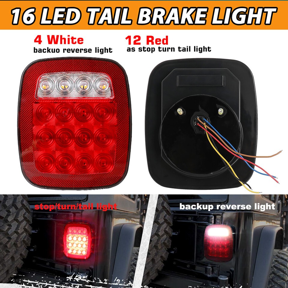 2x for Jeep Wrangler CJ7 YJ LED Tail Lights Rear Brake Lamps Turn Brake ...