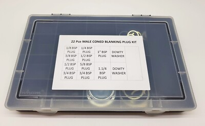22 Pce BSP MALE CONED PLUG HYDRAULIC ADAPTOR BLANKING KIT + DOWTY SEALS ...