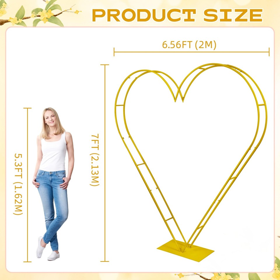 7FT Metal Double Heart Backdrop Stand Heart Arch Stand for Proposal ...
