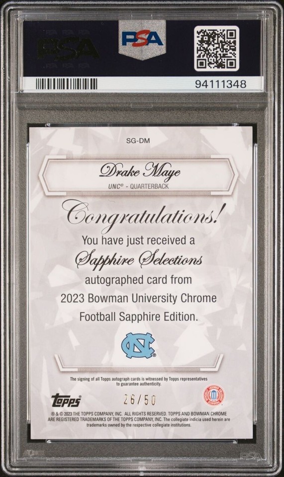 2023 Bowman U Sapphire #SG-DM Drake Maye Selections Gold Auto 26/50 ...