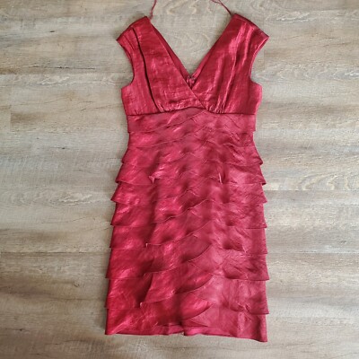 London Style Womens Tiered Burgundy Dress, Hug Shoulder Neckline, Sz 10 ...