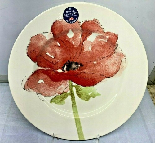 4 pcs set Red Poppy Dinner Plates Royal Stafford England Flower 11" New ...