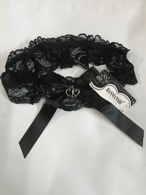 Bridal Garter - Black Lace - Silver Double Heart Charm - Wedding Day | eBay