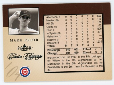 2004 Fleer Classic Clippings Mark Prior Box Score Insert #/750 #7 Cubs ...