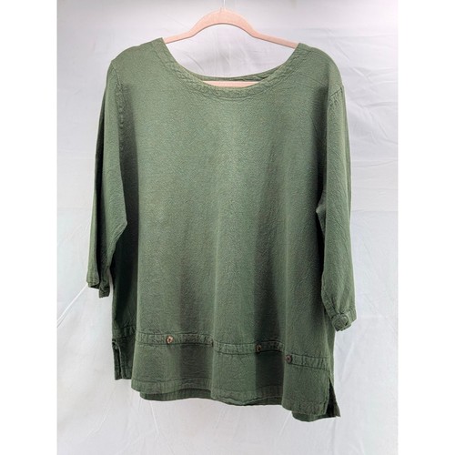 Vintage Hot Cotton Green Button Bottom Top - 2X | eBay