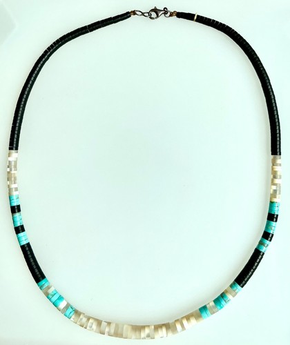 Vintage Native American turquoise+ beaded necklace Sterling Silver ...