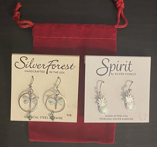 2 Pairs Spirit by Silver Forest Pineapple Earrings Dragonfly Earrings *NEW* | eBay