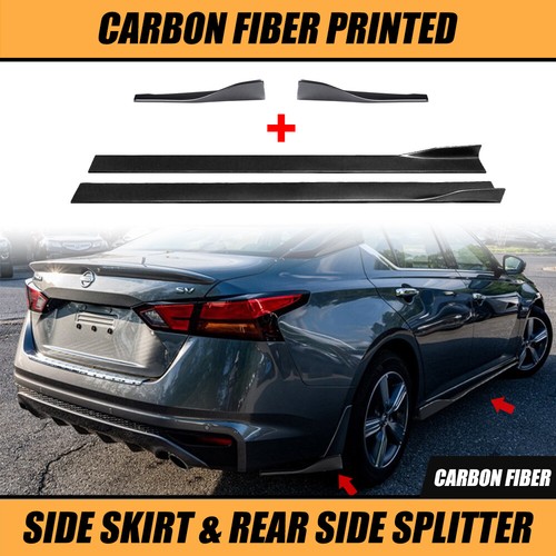 FITS NISSAN ALTIMA 2019-2021 SIDE SKIRT + REAR APRON CARBON FIBER LOOK ...