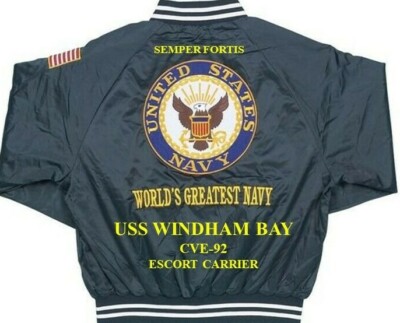 USS WINDHAM BAY CVE-92 ESCORT CARRIER EMBROIDERED SATIN JACKET (BACK ...