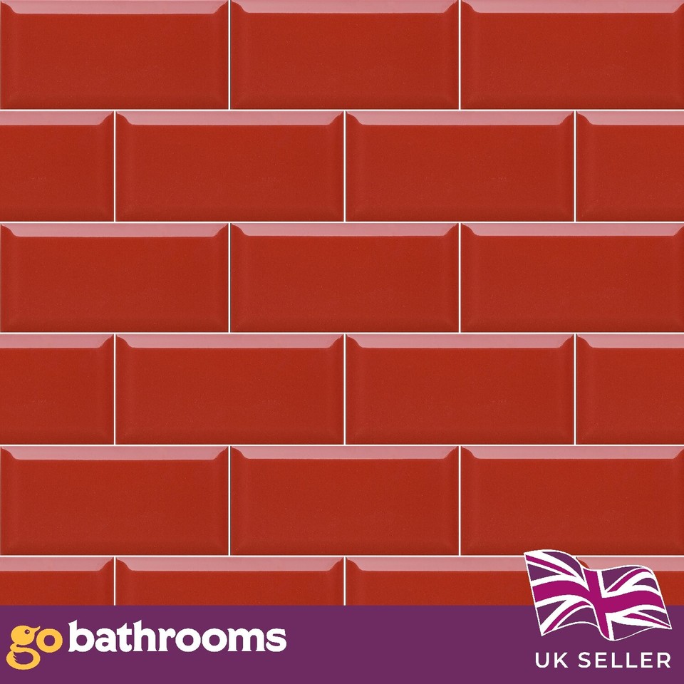 Gloss Red Brick Bevel Subway Metro Kitchen Bathroom Wall Tiles ...