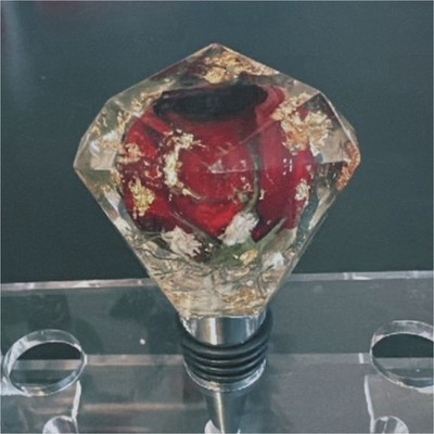 Hand Made Resin Bottle Stopper w/ Preserved Red Rose & Gold Flakes ...