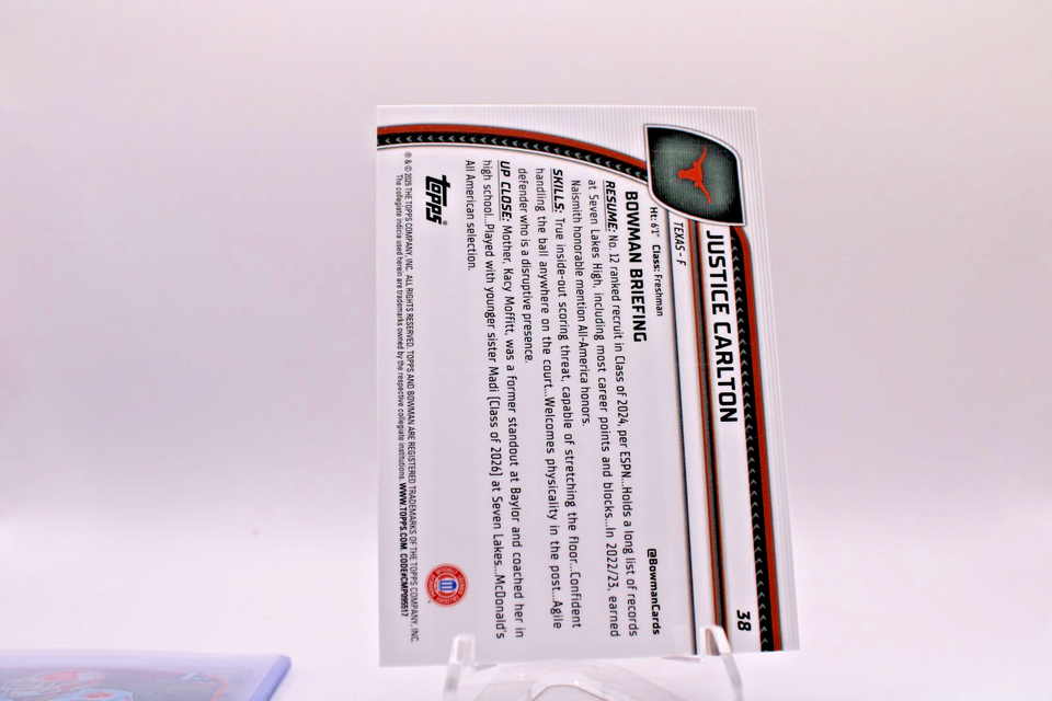 2024-25 Bowman University Chrome - Justice Carlton #38 Purple Lava ...