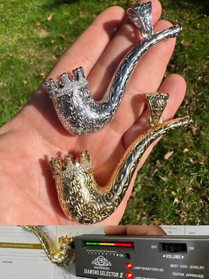 Fully Functional Tobacco Pipe Pendant MOISSANITE Real 925 Silver Iced ...