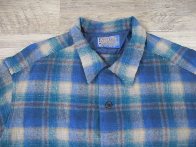 Pendleton Shirt Mens XL * Blue Grey Plaid Wool Vintage Untucked Fit ...