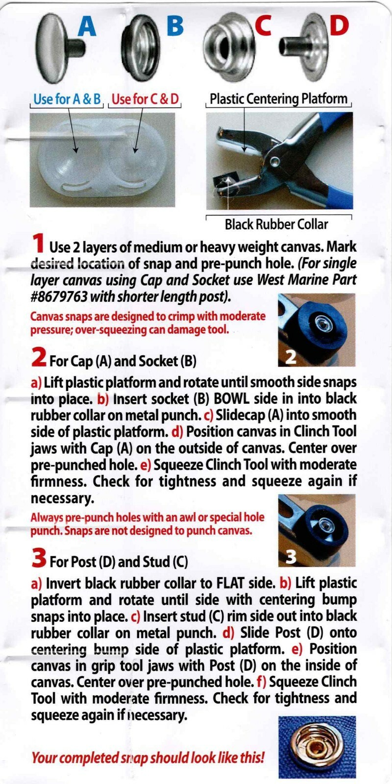 (1) Canvas Snap Kit with Clinching Tool, 72-Pack - Nickle Plated Brass ...