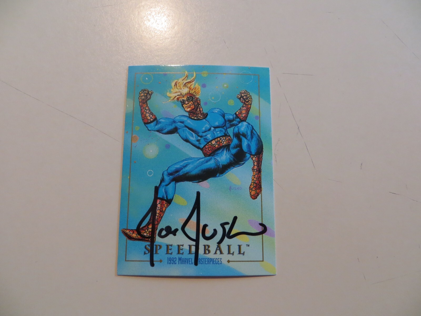 1992 MARVEL MASTERPIECES 1ST SERIES SPEEDBALL CARD SIGNED JOE JUSKO COA ...
