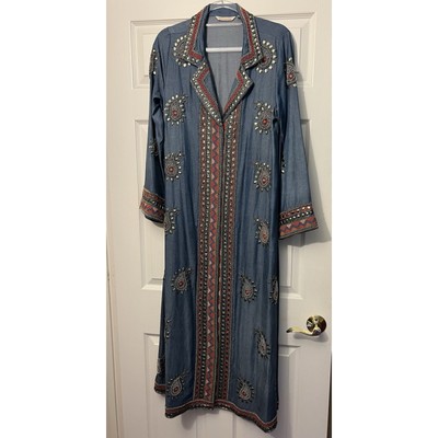 SOFT SURROUNDINGS Morena Duster Jacket Womens M Blue Embellished Boho ...