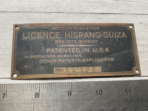 ORIGINAL WWI HISPANO SUIZA AIRCRAFT ENGINE SPEC DATA NAME PLATE | eBay