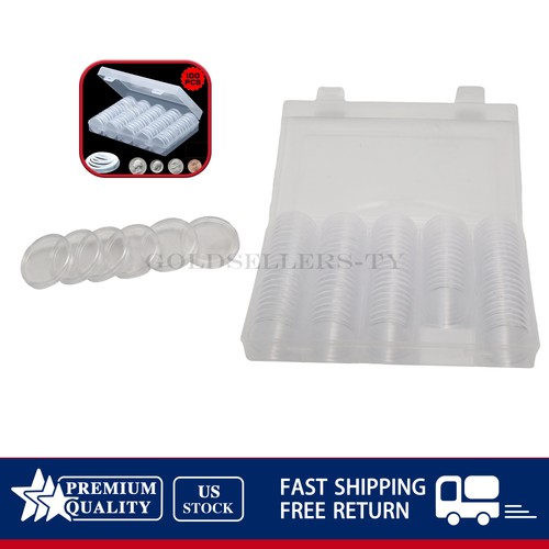 100PCS 30mm Round Clear Coin Capsules + White Gaskets & Box - Secure ...