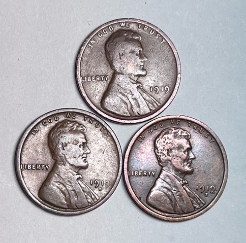 1919-P 1919-D 1919-S Lincoln Wheat Cent Penny Set- Actual Coins Shown ...