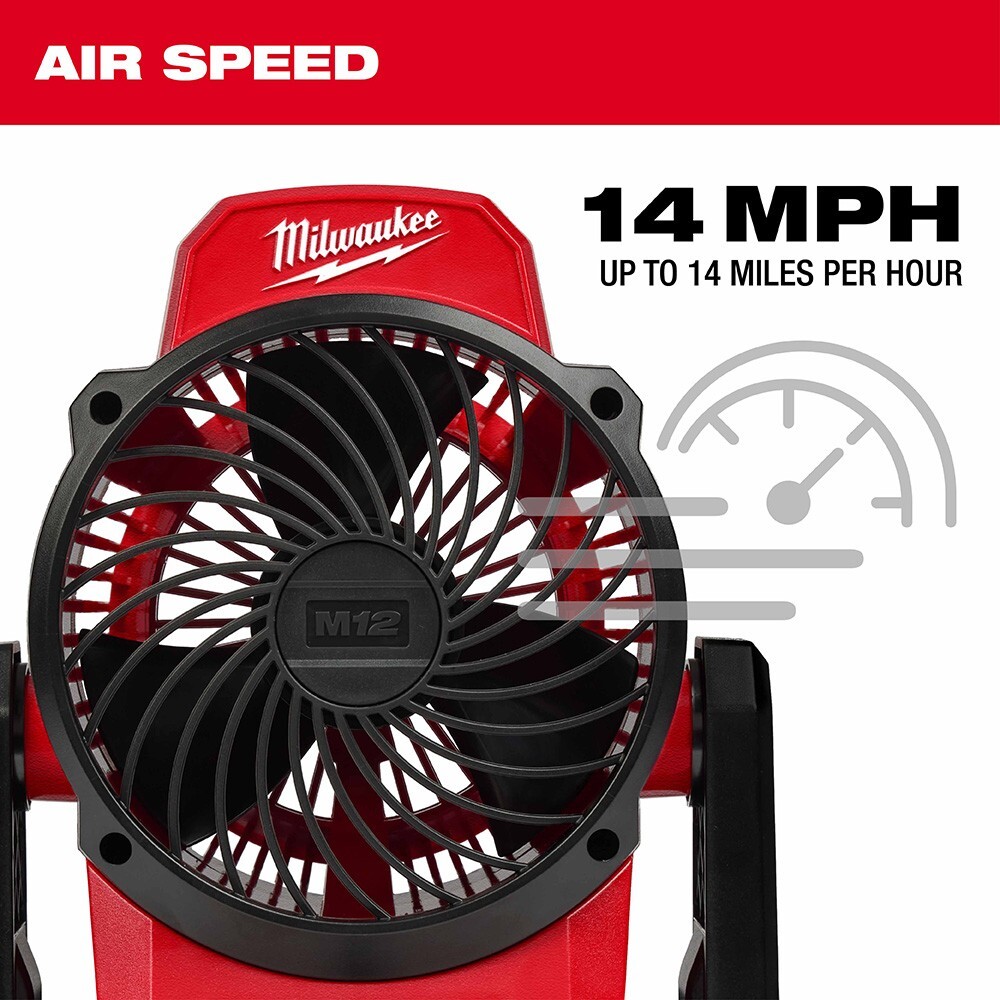 Milwaukee 0820-20 M12 12V Cordless Mounting Fan, 14 MPH - 400 CFM (Fan ...