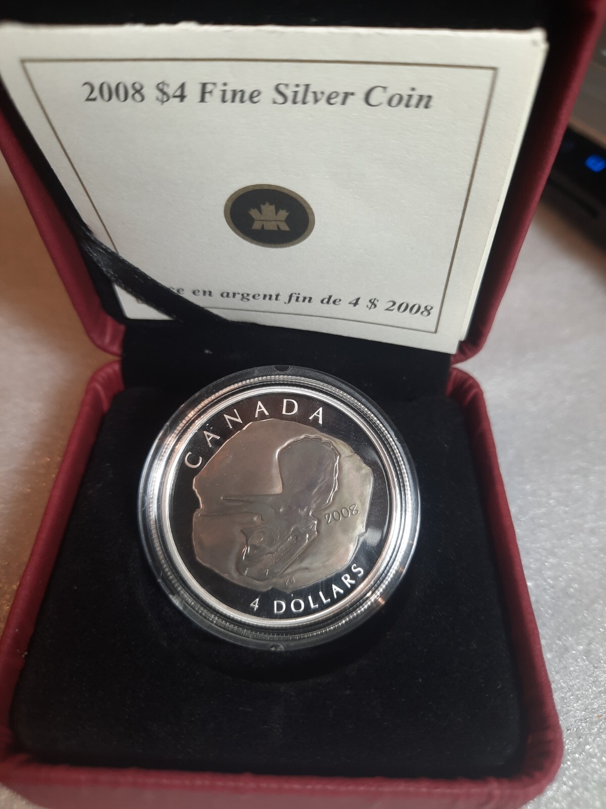 2008 coin, 4 Dollar Coin, Fine Silver Coin, Triceratops Low Certificate ...