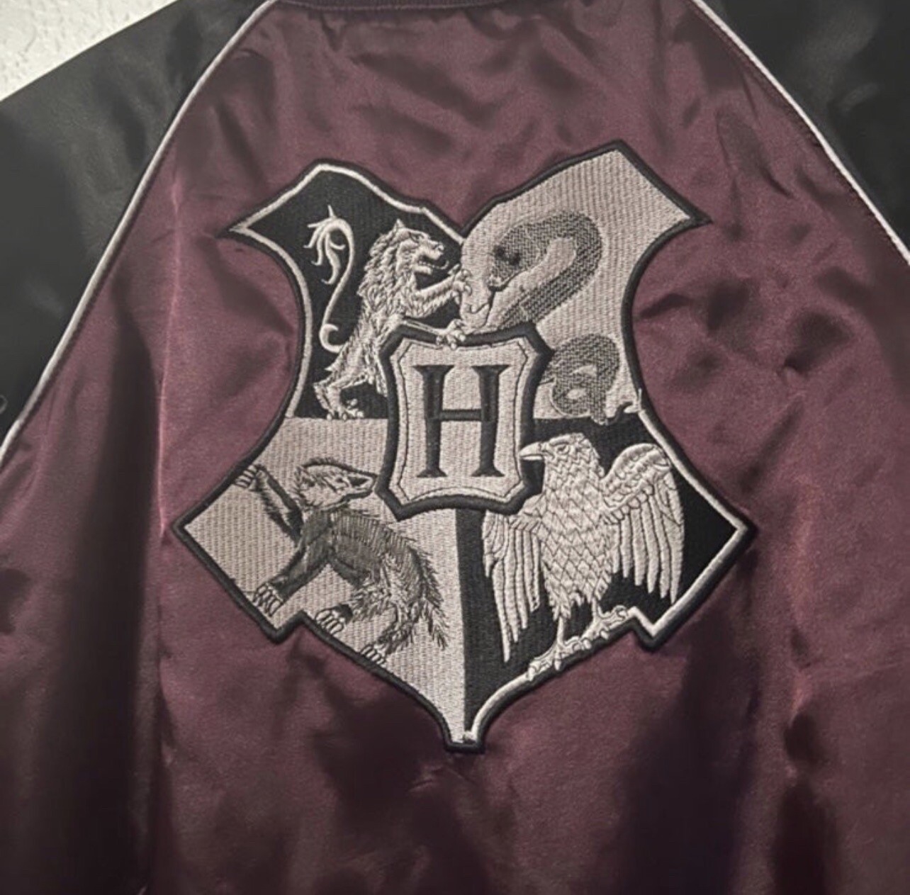Harry Potter Hogwarts Burgundy bomber style varsity … - Gem