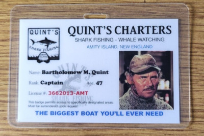 Jaws ID Badge-Quint's Charters Captain Quint costume cosplay prop | eBay