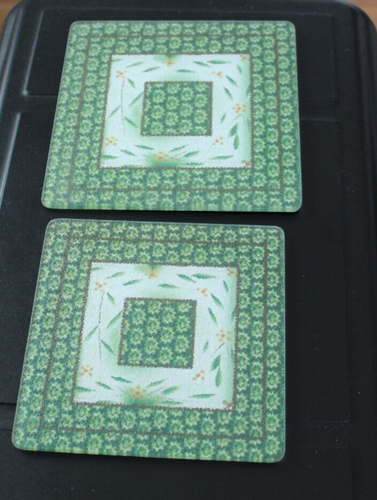 Temptations Old World Green Glass Set of 2 Square Trivets | eBay