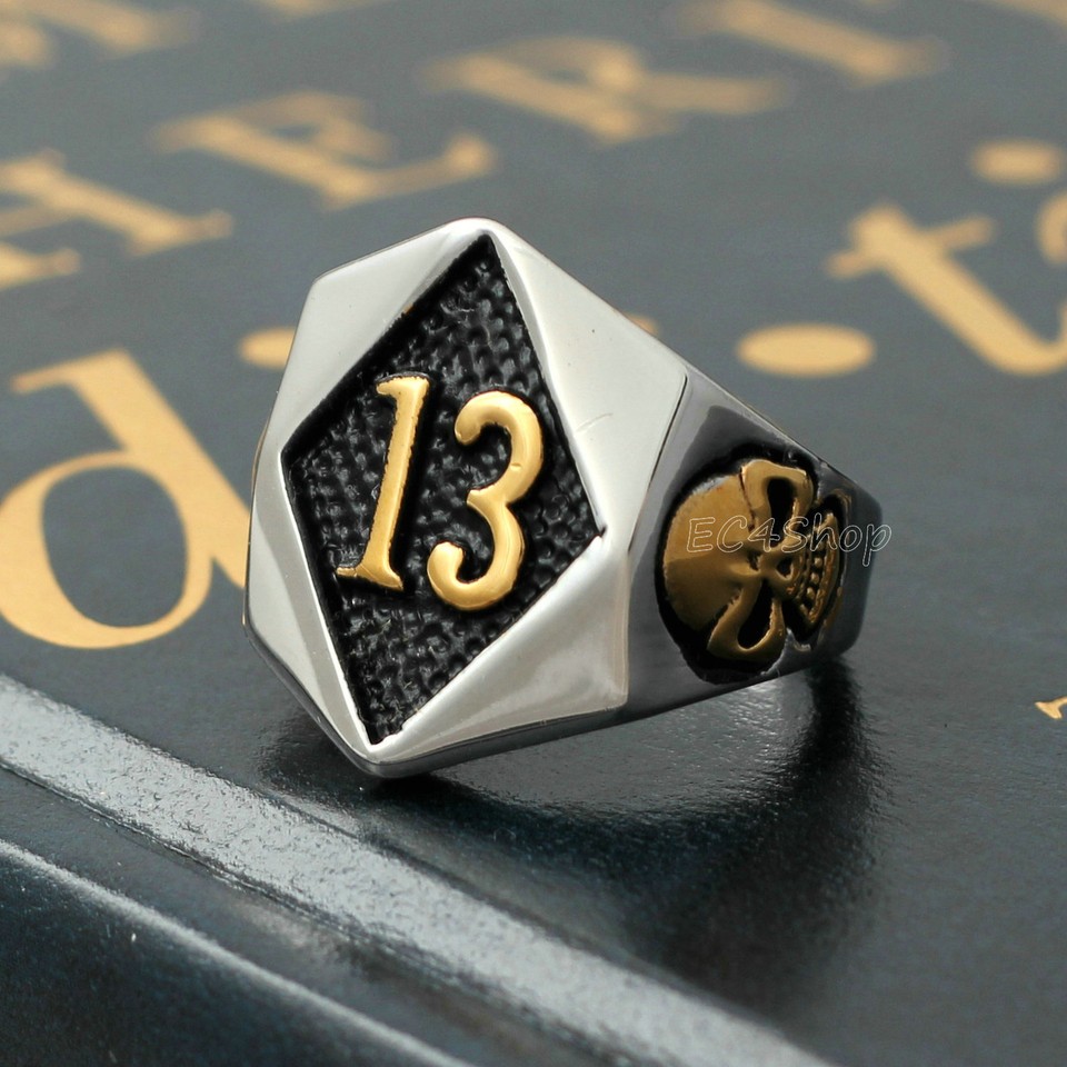 Number 13 Stainless Steel Skull Men Biker Ring Gothic Punk For Lucky ...