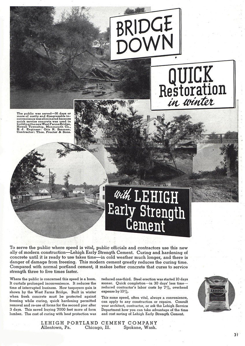 1938 Lehigh Portland Cement: Bridge Down Vintage Print Ad | eBay