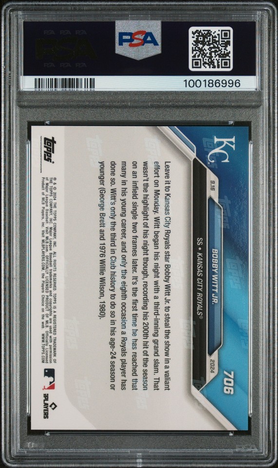 Bobby Witt Jr. PSA 10 2024 Topps Now #706 200 Hits Royals *137 | eBay