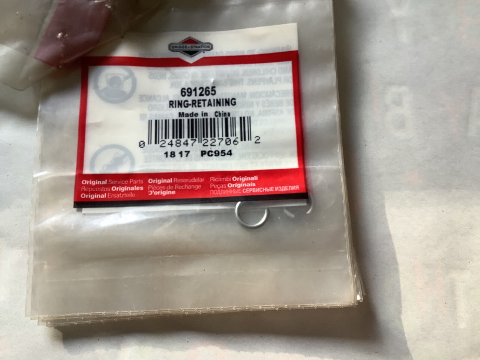 New OEM Briggs & Stratton Genuine Service Part - Retaining Ring 691265 ...