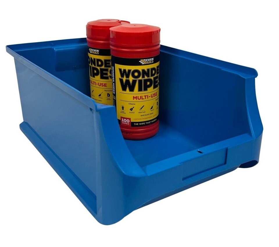 Hanging stacking plastic parts storage lin bins boxes garage workshop ...