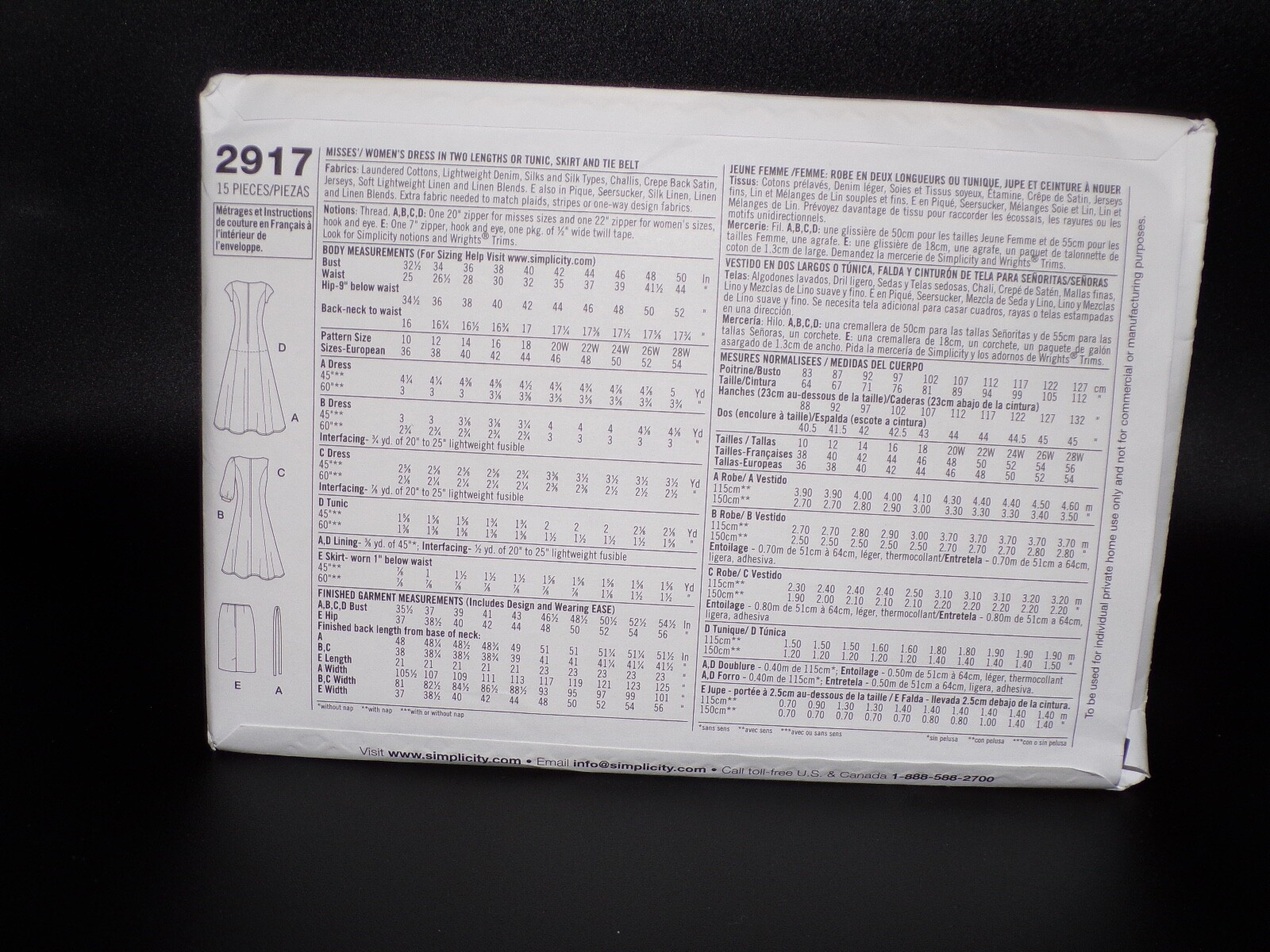🌼 SIMPLICITY #2917 - LADIES DRESS - TOP & SKIRT PATTERN 10-18 / 20W-28W ...