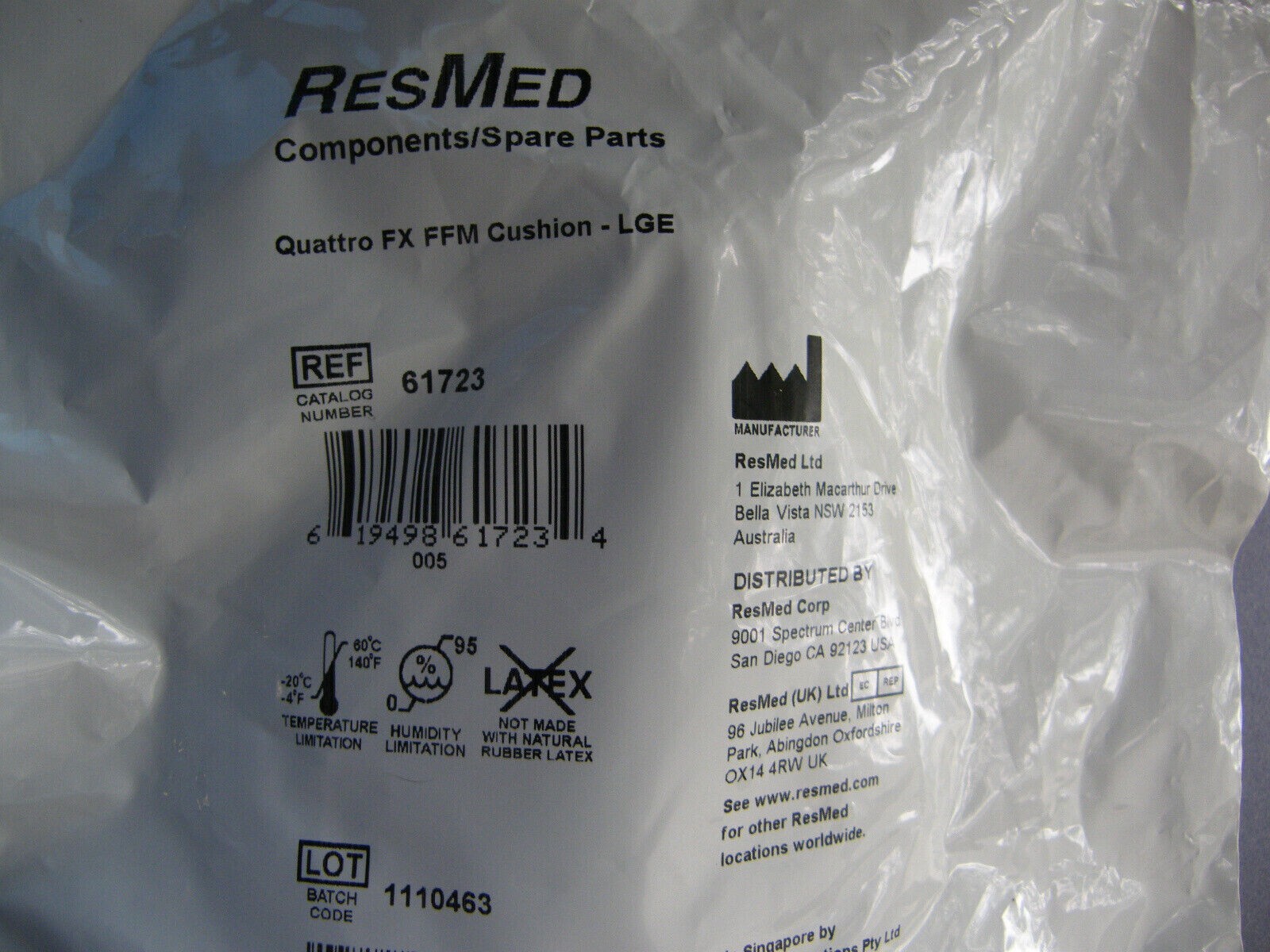 Resmed Quattro FX FFM Cushion Large 61723 New Factory Sealed Size L | eBay