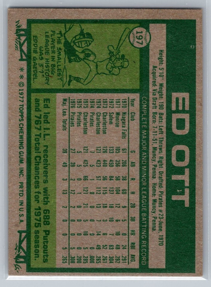 1977 Topps Ed Ott Pittsburgh Pirates #197 | eBay