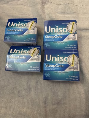 4 pack Unisom SleepGels Nighttime Sleep Aid 32 Softgels 50 Mg Exp 09/27 ...